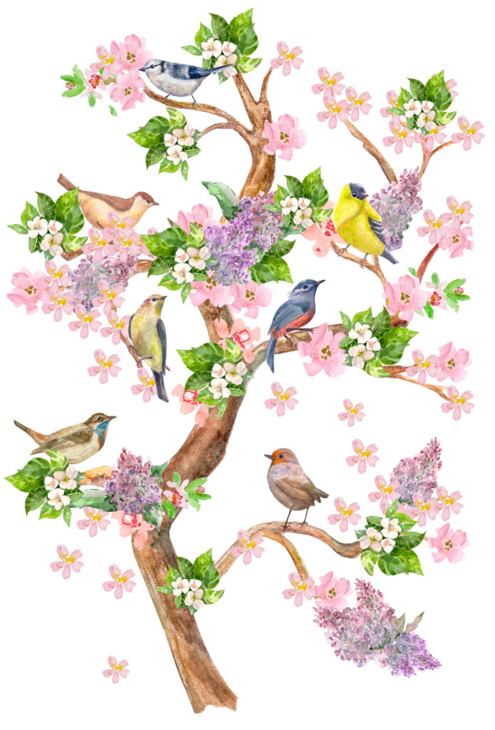 Fotobehang Vogels Op Een Boomtak - FleurJeMuurOp.nl